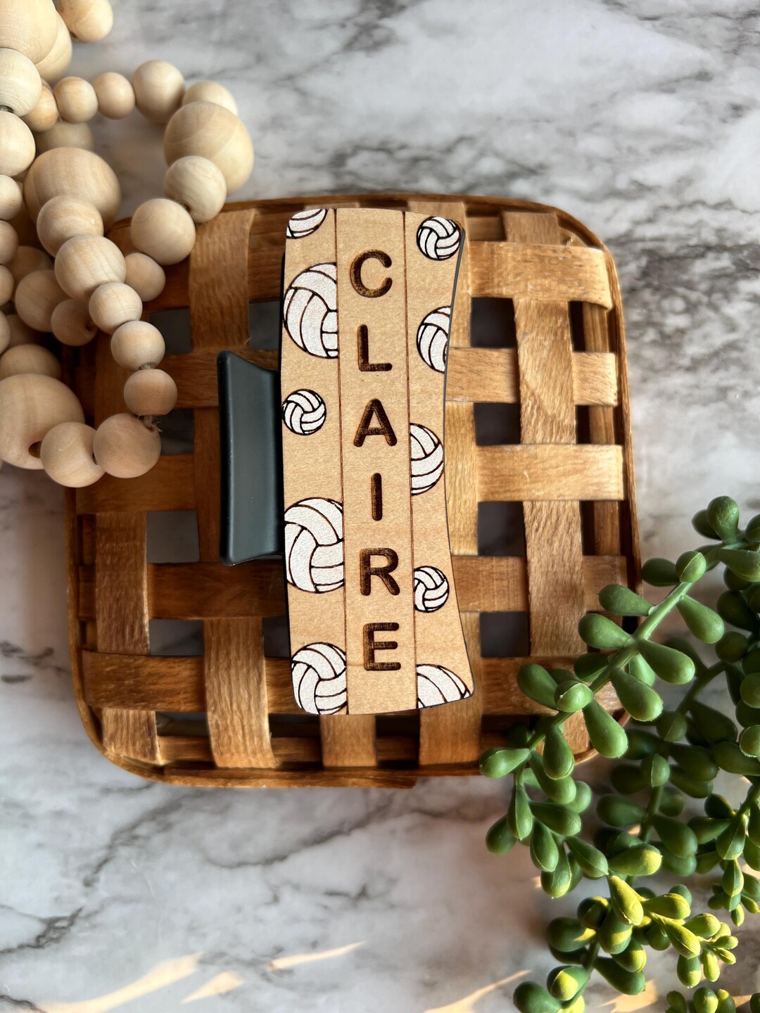 Personalized Volleyball Hair Claw Clips, Wooden Overlay Claw Clips ...