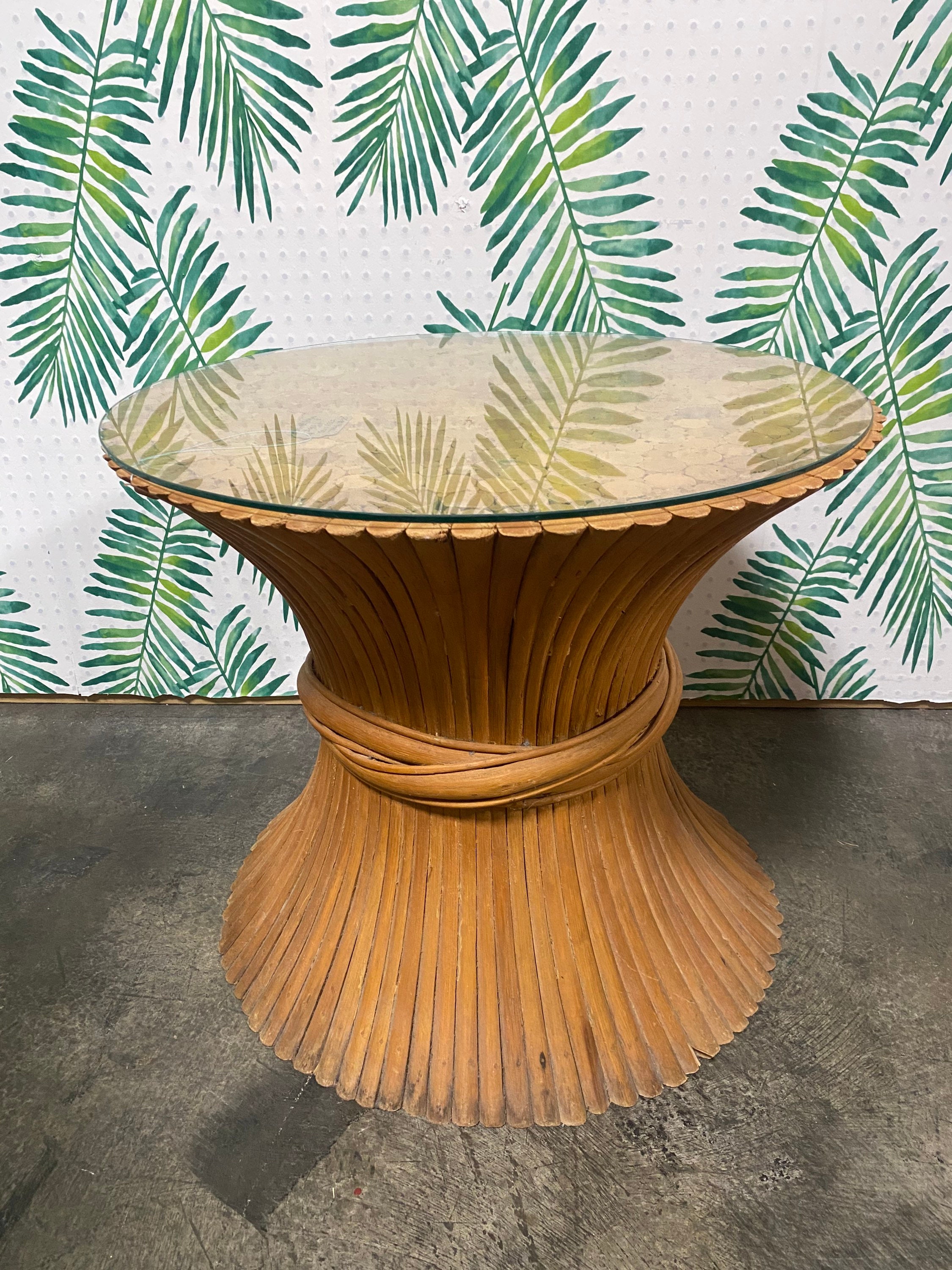 Mcguire Style Sheaf of Wheat Glass Top Side Table. - Etsy Mcguire Style Sheaf of Wheat Glass Top Side Table. - Etsy
