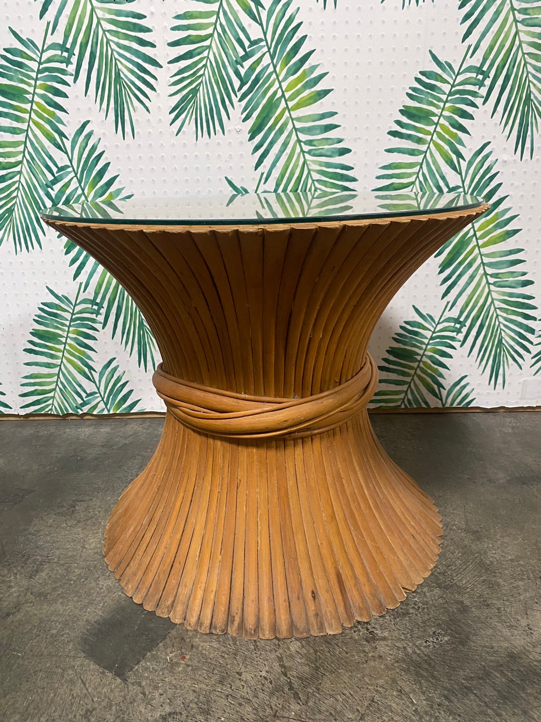 Wheat Glass Top Side Table, Macguire Style Sheaf of Wheat. FREE QUICK ...