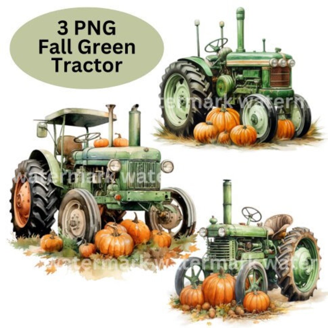 3 PNG Green Vintage Tractor Fall Pumpkin Hayride Harvest Digital ...