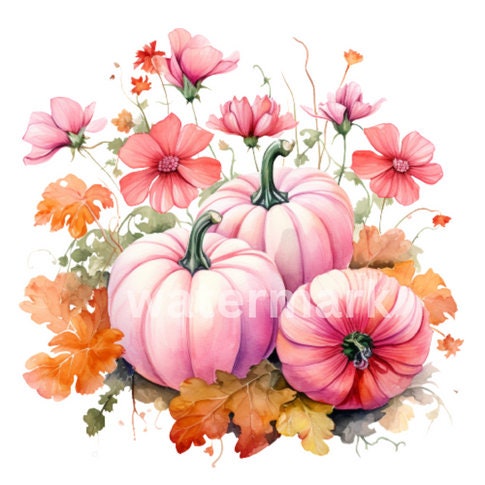 5 PNG PINK Farmhouse Autumn-inspired Digital Fall Flowers, Pumpkin ...