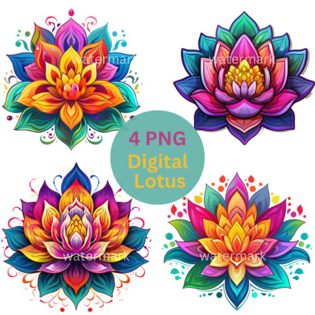 Psychedelic Lotus, Psychedelic Flower PNG Bundle of 4 Sublimation Wall ...