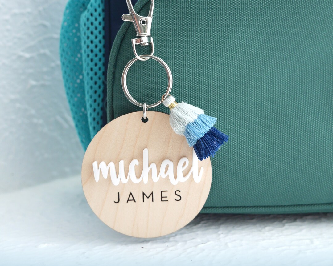 Backpack Name Tag Keychain | Engraved Wood, Bag Tag With Tassel, Back ...