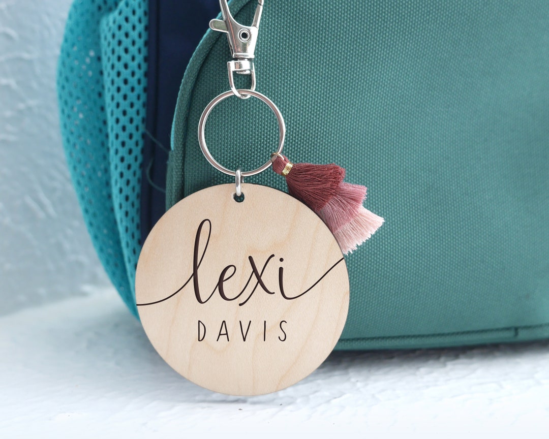 Backpack Name Tag Keychain | Engraved Wood, Bag Tag With Tassel, Back ...