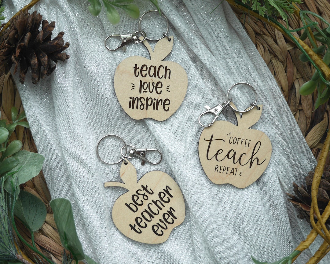 Teacher Keychains | Engraved Wood Keychains, Best Teacher Ever, Apple ...