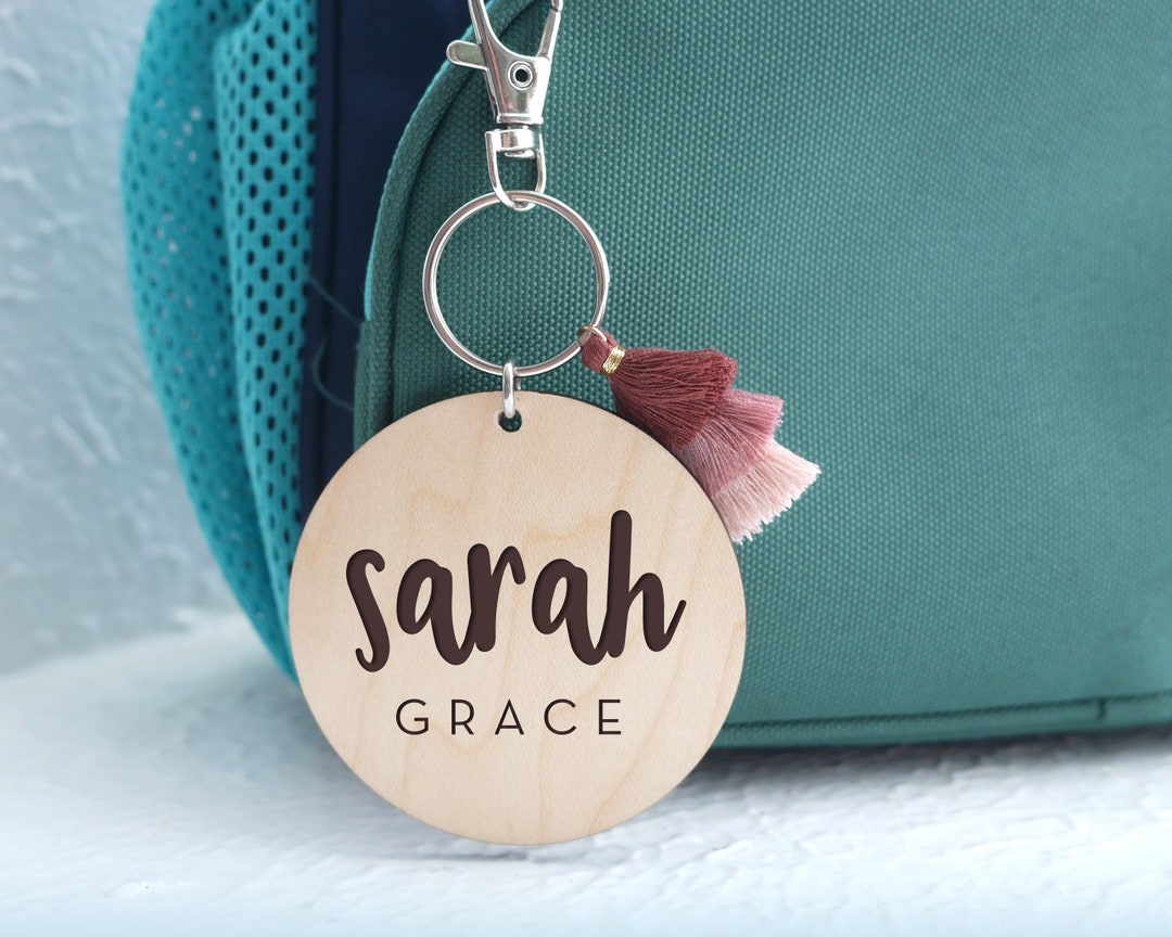 Backpack Name Tag Keychain | Engraved Wood, Bag Tag With Tassel, Back ...