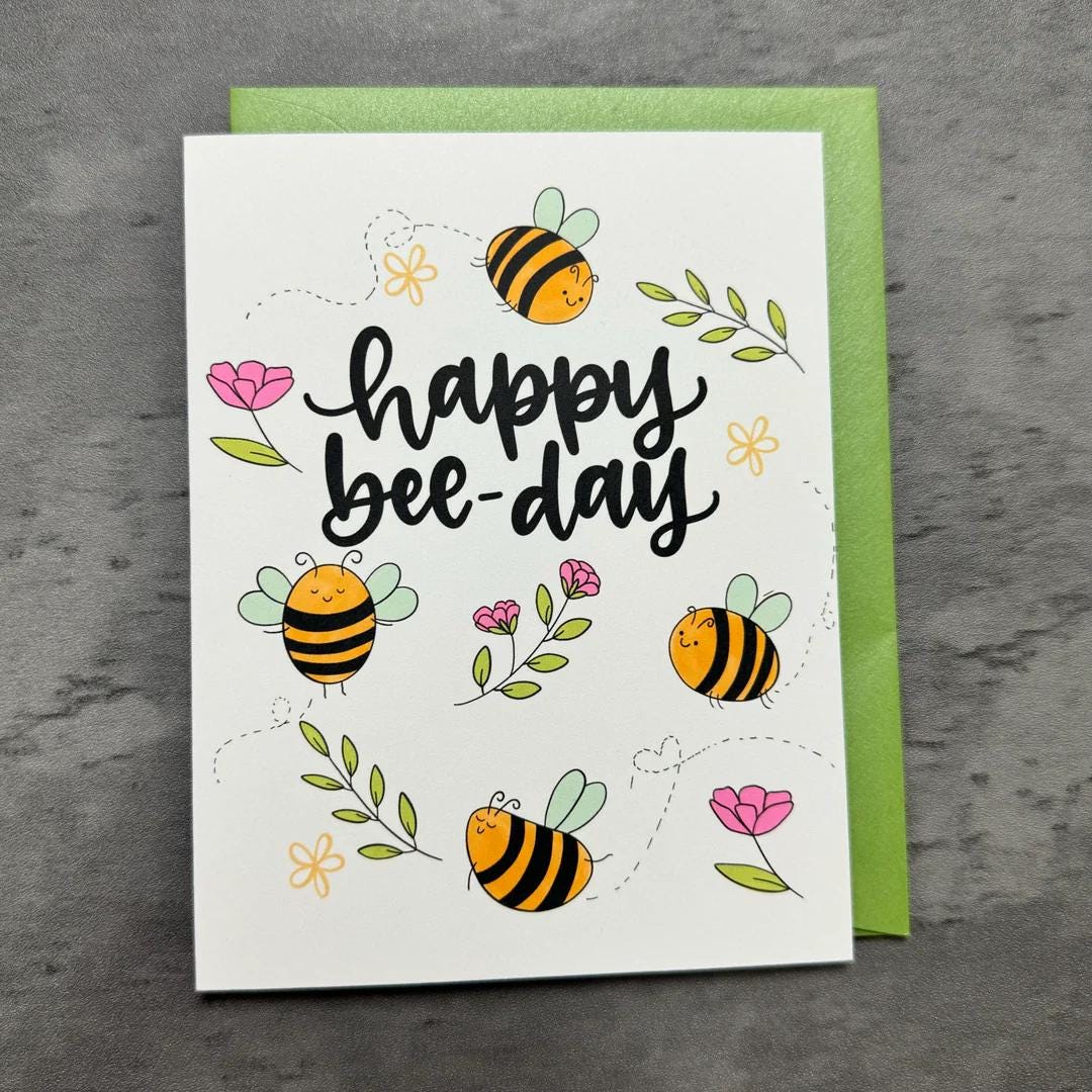 The Happy Bee-day Card Happy Birthday Greeting Card Birthday Gift Blank ...