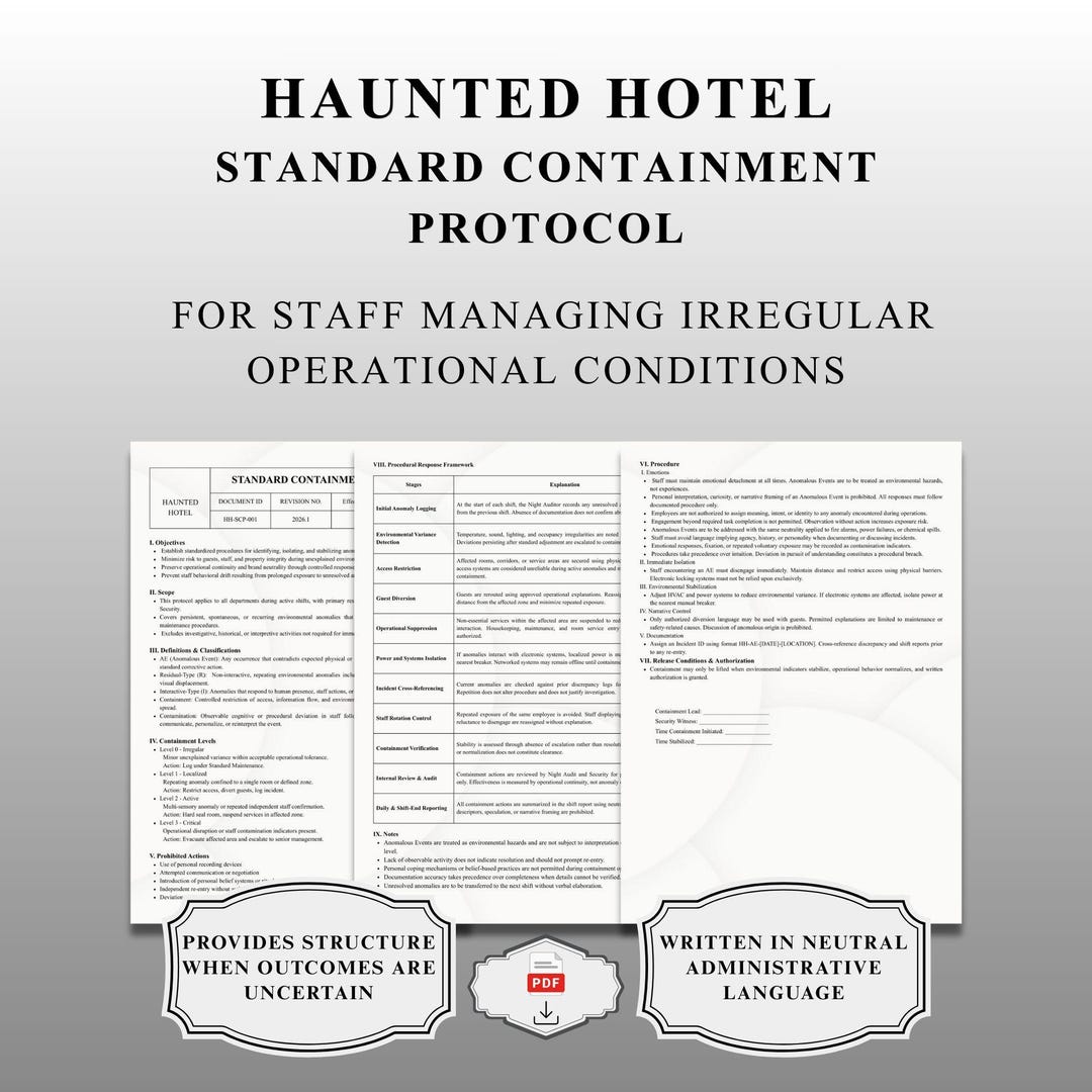 Haunted Hotel Standard Containment Procedures | 3 Page PDF | Liminal ...