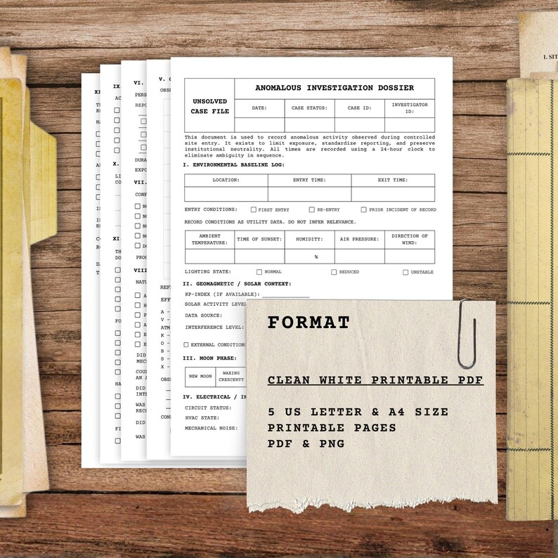 Printable Anomalous Investigation Dossier - Unsolved Case File Includes ...