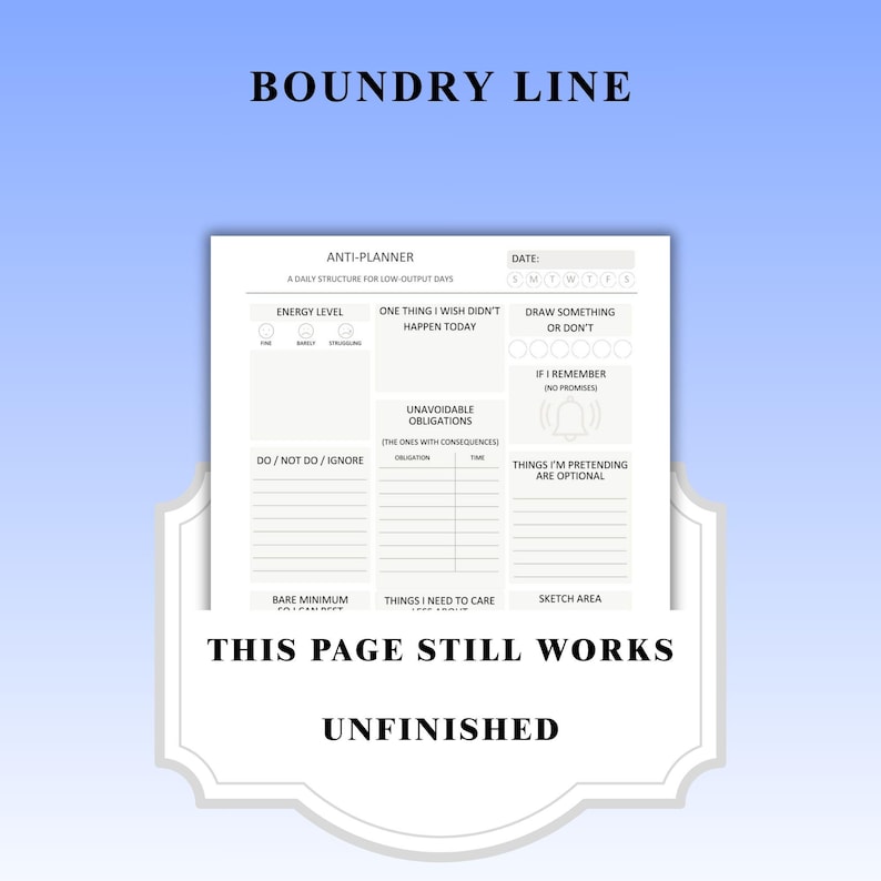 Anti-planner Worksheet for Burnout | Counter-productivity Page for Low ...