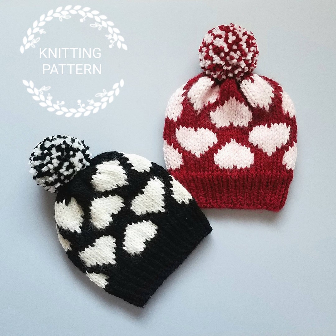 KNITTING PATTERN / Valentine's Heart Hat Pattern / Knit Hat Pattern ...