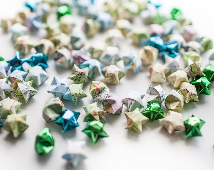 100 Origami Paper Stars - Hand Cut and Hand Folded in Atlas Map Paper ...