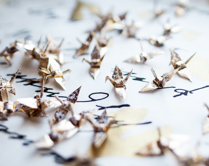100 Handmade Mini Origami Paper Cranes in Gold Gold - Etsy