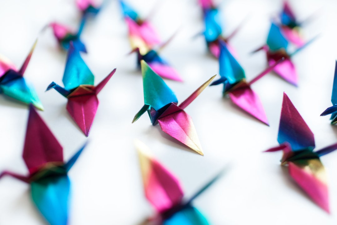 15 Origami Cranes Handmade Origami Paper Cranes in White and - Etsy