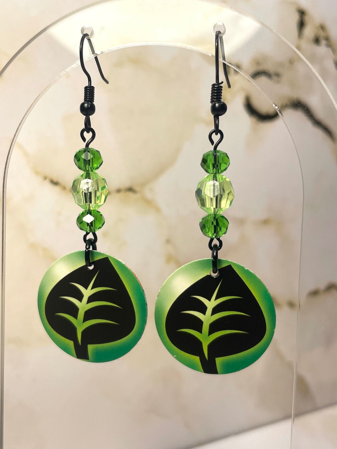 Grass Energy Upcycled Pokemon Card Dangle Earrings in Black - Etsy