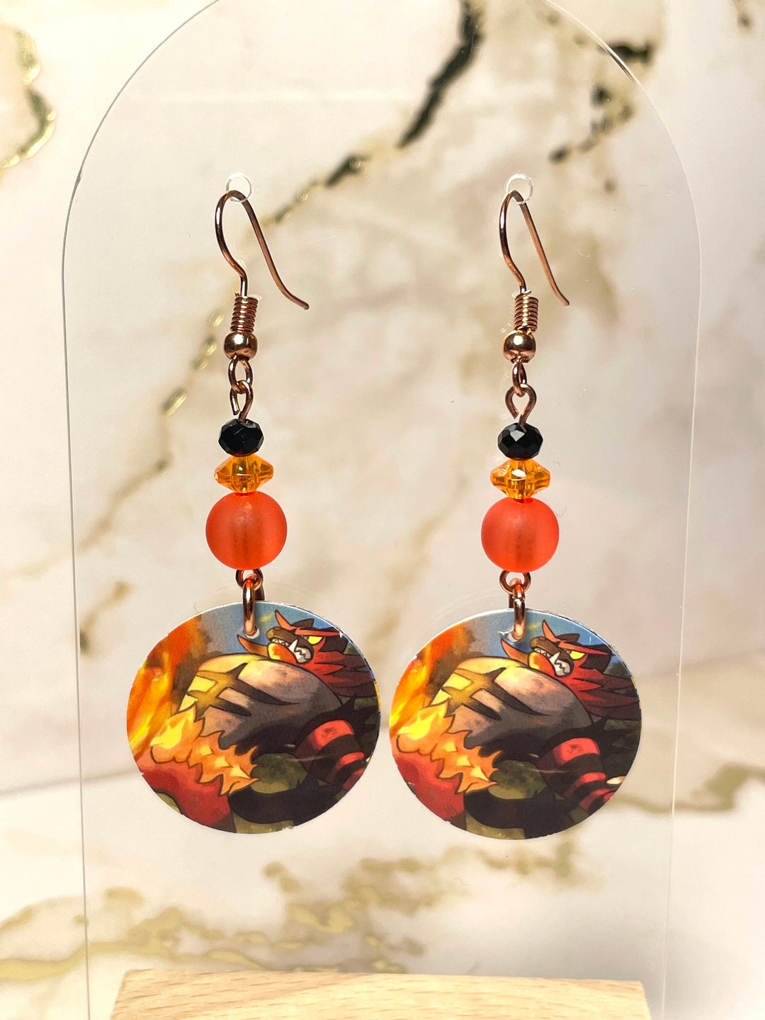 Incineroar Upcycled Pokemon Card Dangle Earrings in Rose - Etsy