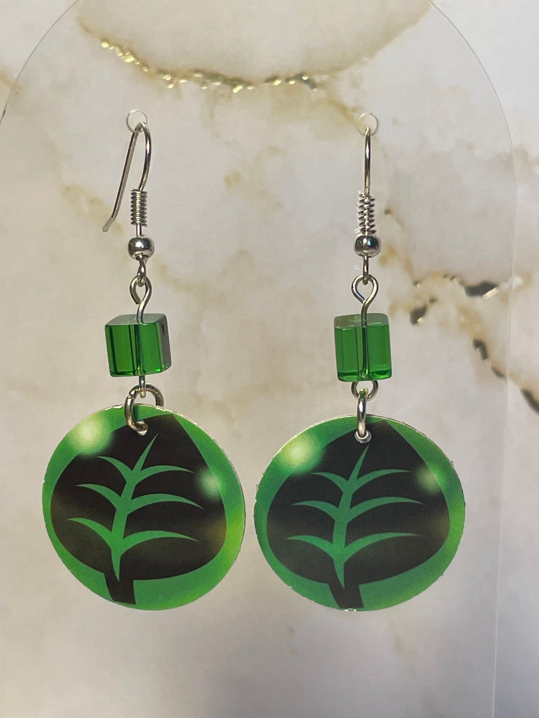 Grass Energy Upcycled Pokemon Card Dangle Earrings in Silver - Etsy