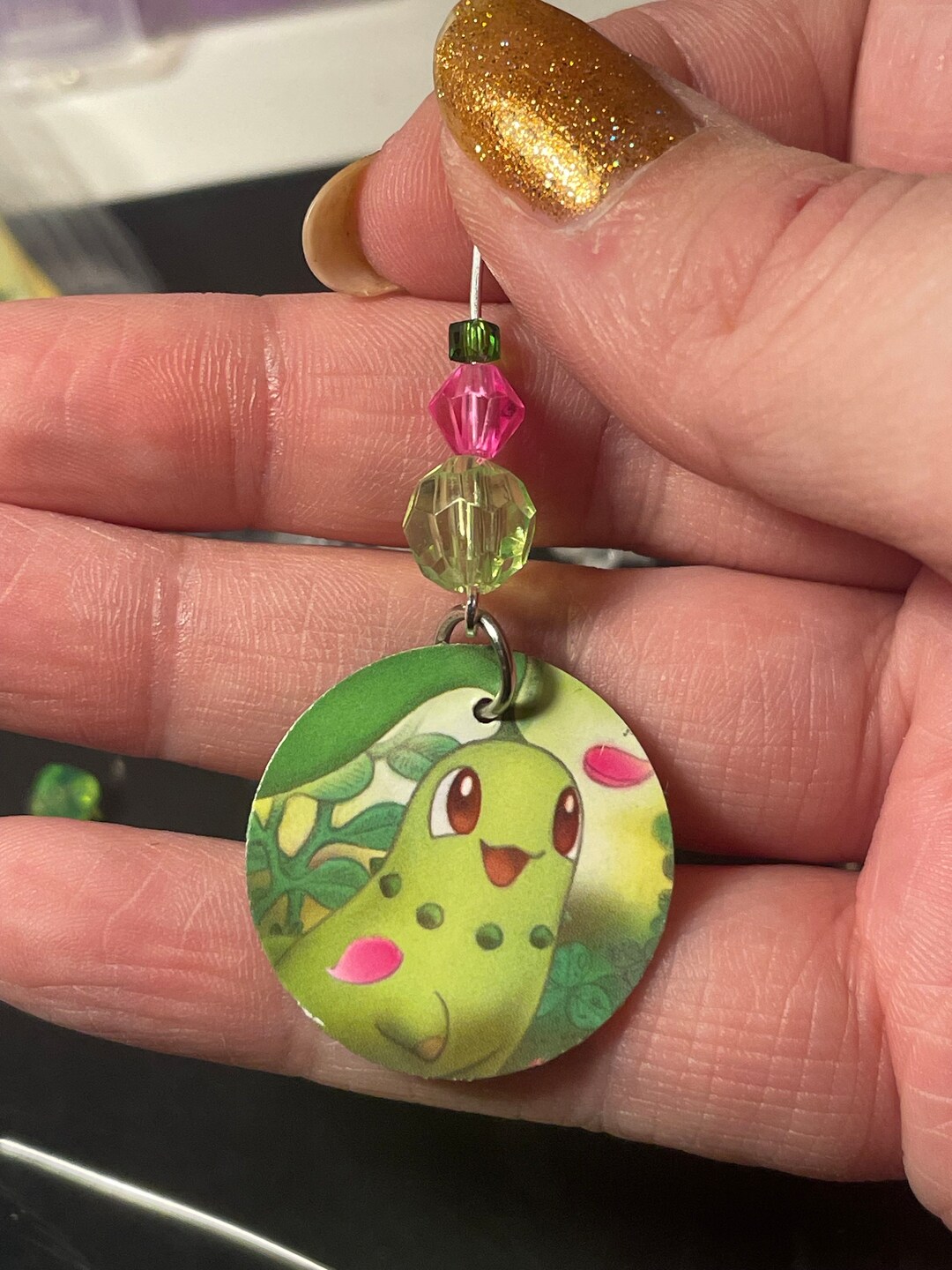 Shannons Chikorita Upcycled Pokemon Card Dangle Earrings - Etsy