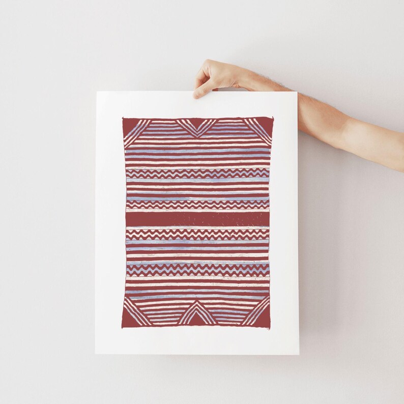 Native American Red Blanket Print, Woodblock Style Art Print, Minimal ...