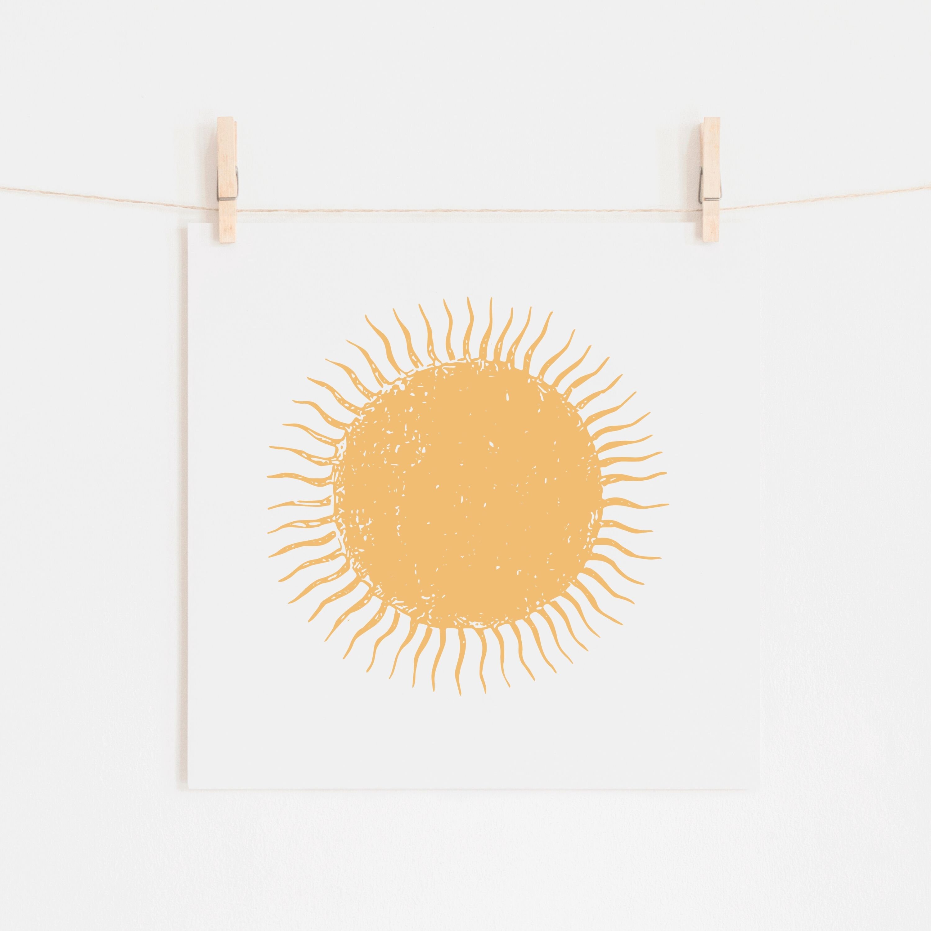 Golden Sun Sunrise Print, Woodblock Style Art Print, Minimal Art Print ...