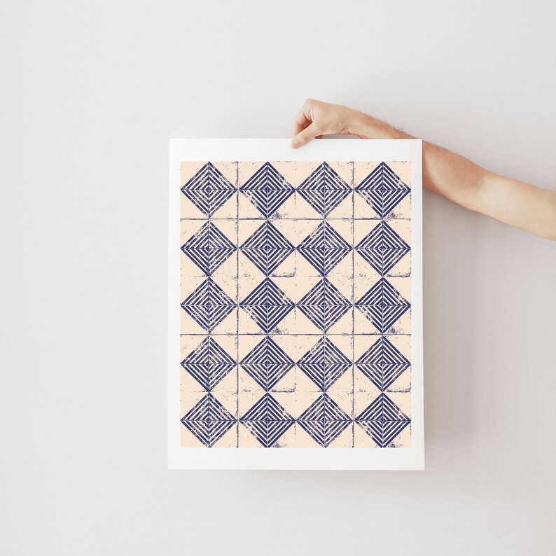 Abstract Tile Woodblock Style Art Print Minimal Decor Block - Etsy