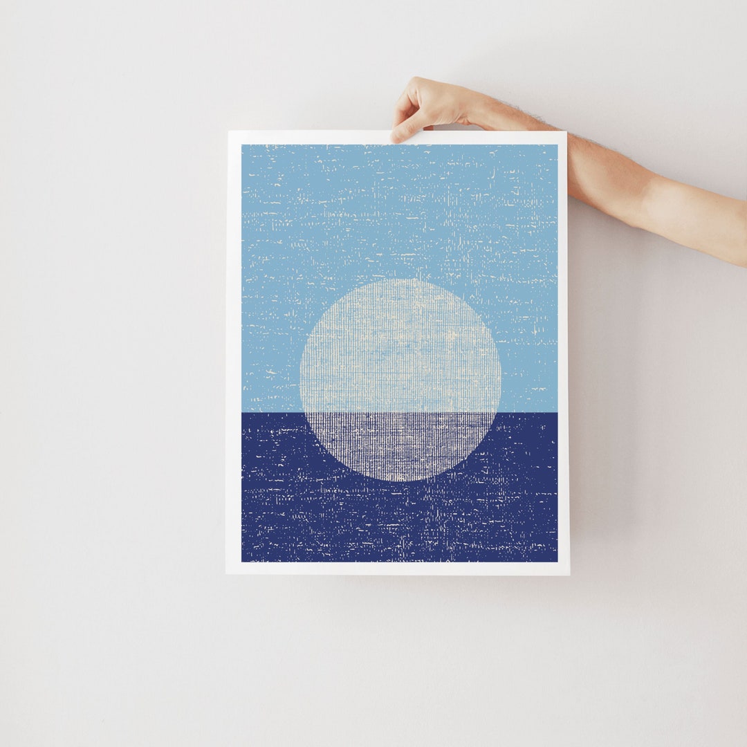 Abstract Sun Ocean Woodblock Style Art Print, Minimal Art Print ...