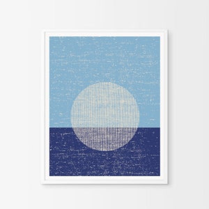 Abstract Sun Ocean Woodblock Style Art Print, Minimal Art Print ...