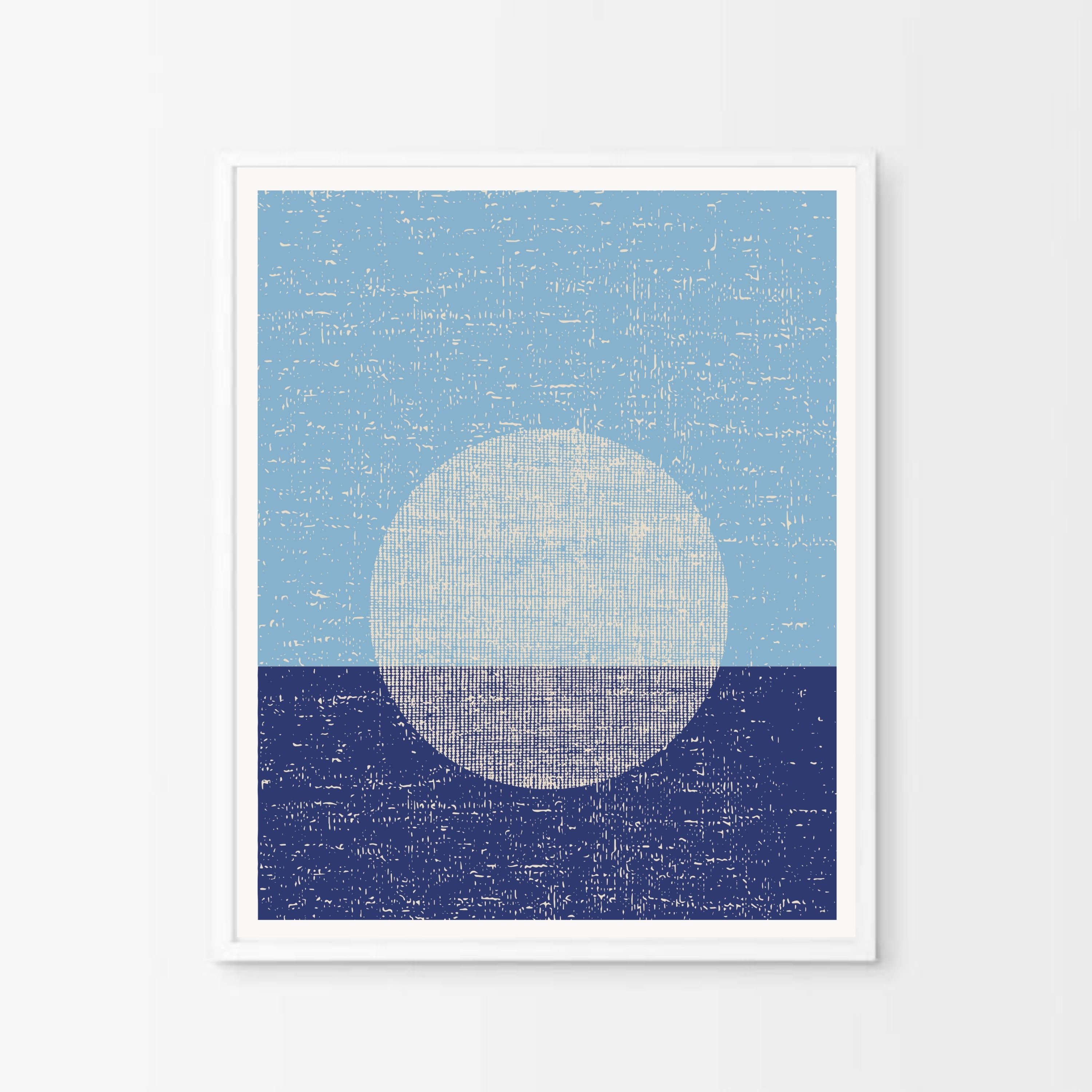 Abstract Sun Ocean Woodblock Style Art Print, Minimal Art Print ...
