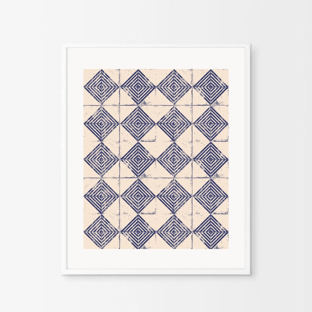 Abstract Tile Woodblock Style Art Print, Minimal Decor, Block Print ...