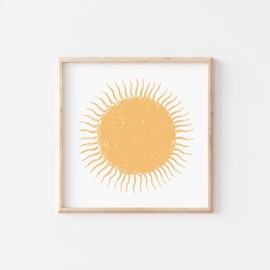 Golden Sun Sunrise Print, Woodblock Style Art Print, Minimal Art Print ...