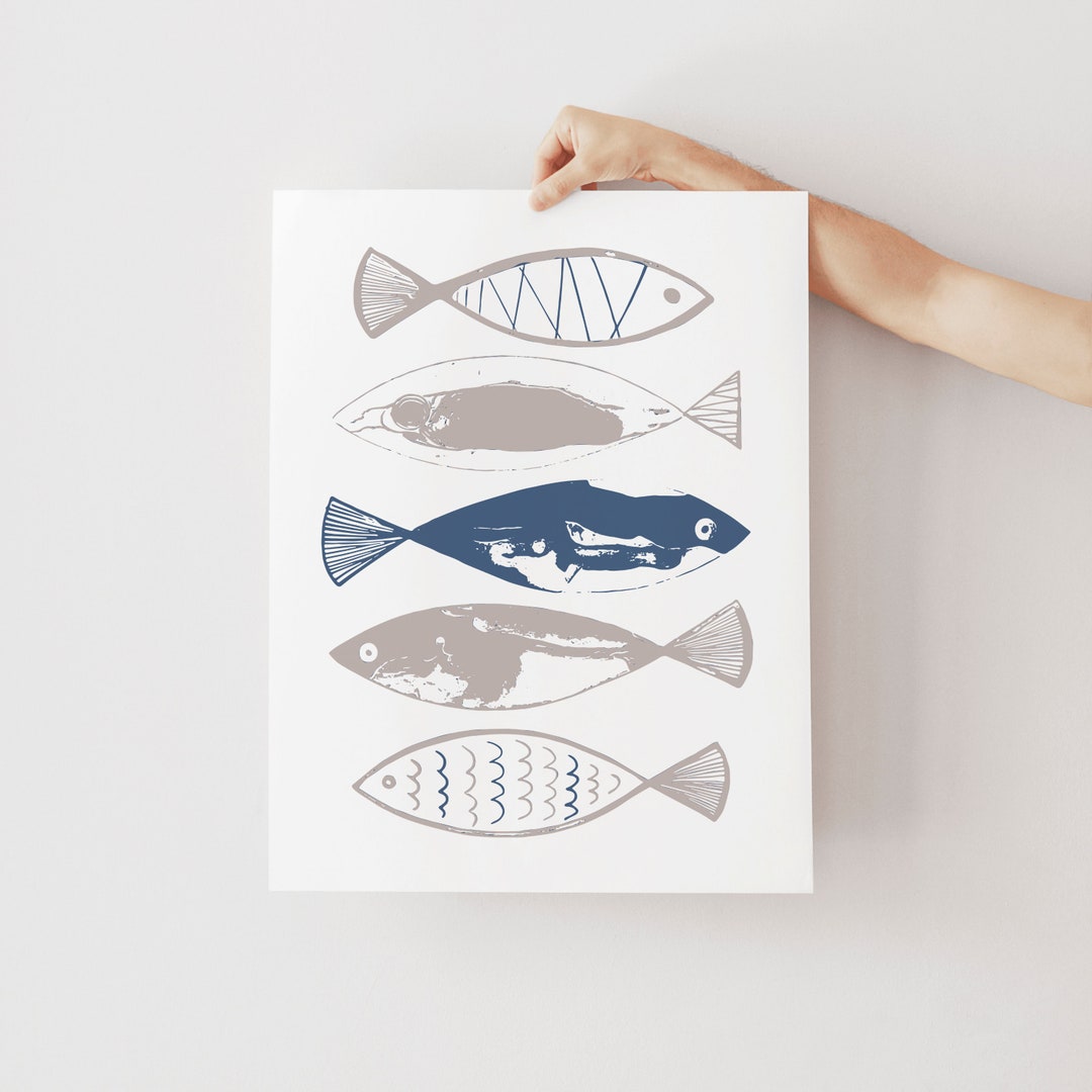 Fish Print, Fish Art, Woodblock Style Art Print, Minimal Art Print ...