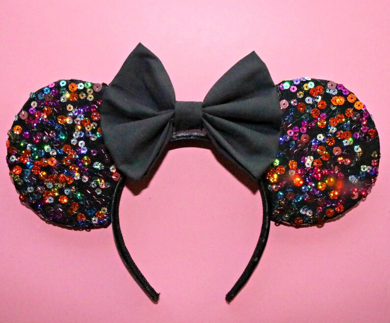 Black Colorful Sequin Minnie Ears Mouse Ears Mickey Ears - Etsy