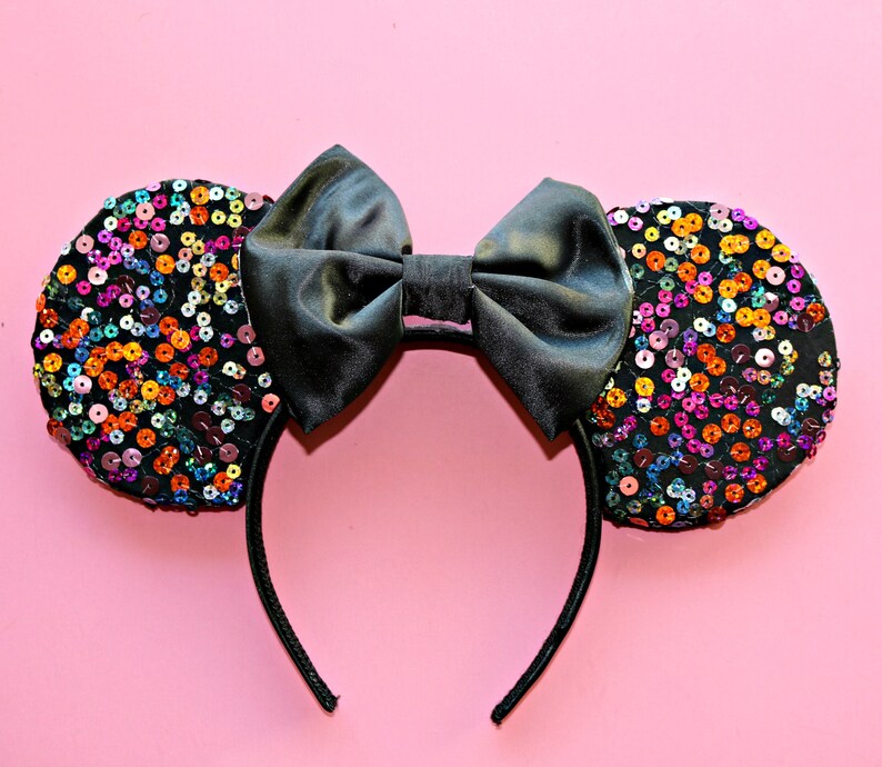 Black Colorful Sequin Minnie Ears Mouse Ears Mickey Ears - Etsy
