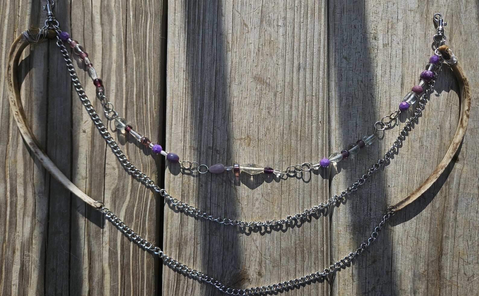 Purple and Clear Beaded, Pig Rib Bone, Silver Chain Jean Chains - Etsy