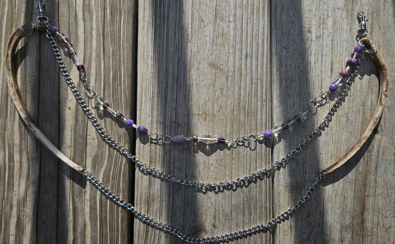 Purple and Clear Beaded, Pig Rib Bone, Silver Chain Jean Chains - Etsy