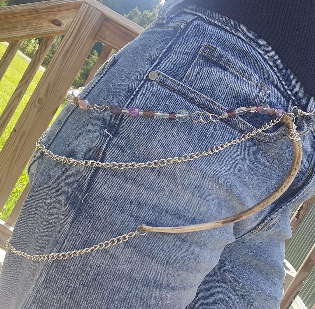 Purple and Clear Beaded, Pig Rib Bone, Silver Chain Jean Chains - Etsy