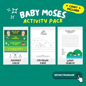 BABY MOSES Activity Pack for Kids Memory Verse Printable Word Search ...