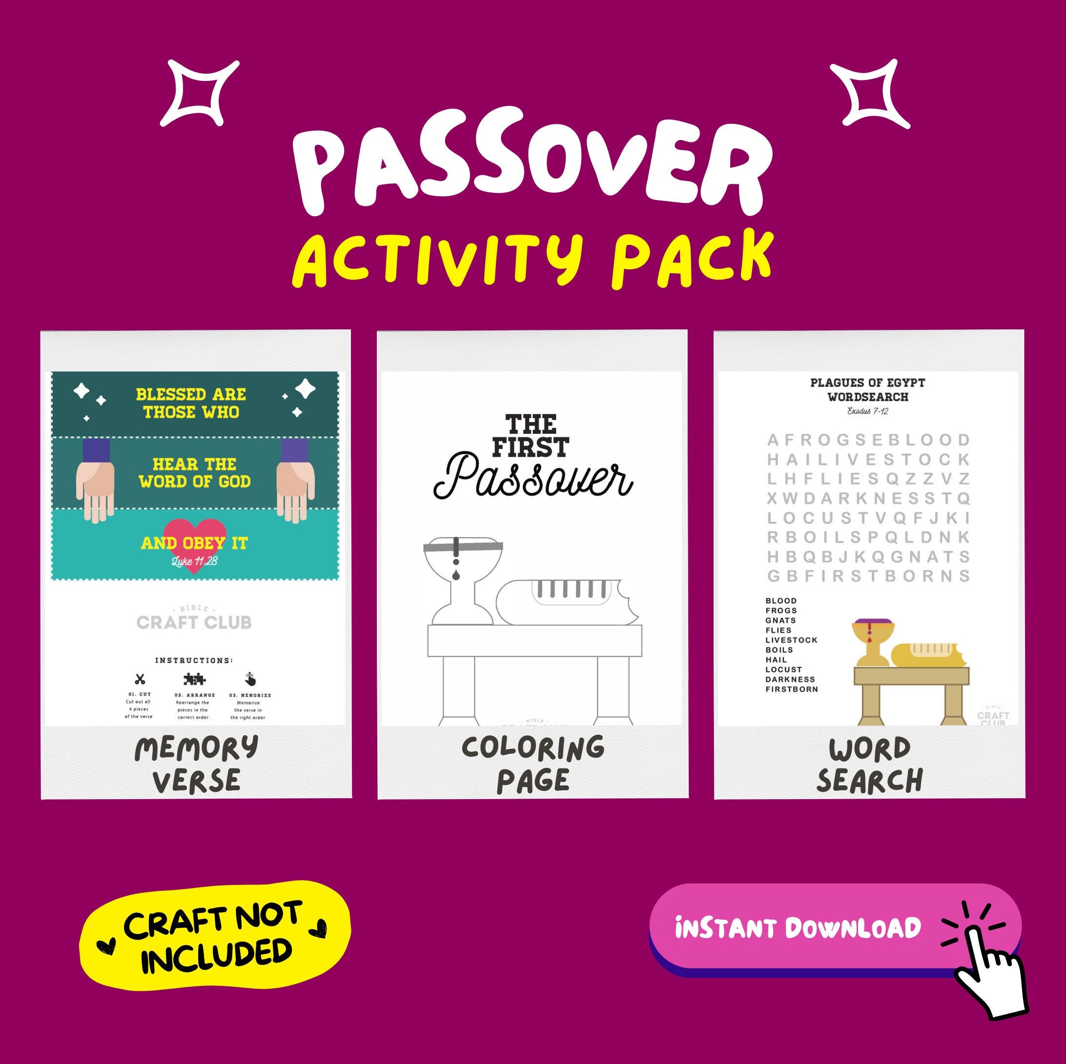 PASSOVER Bible Activity Pack Kids Bible Craft Kids Bible Lesson ...