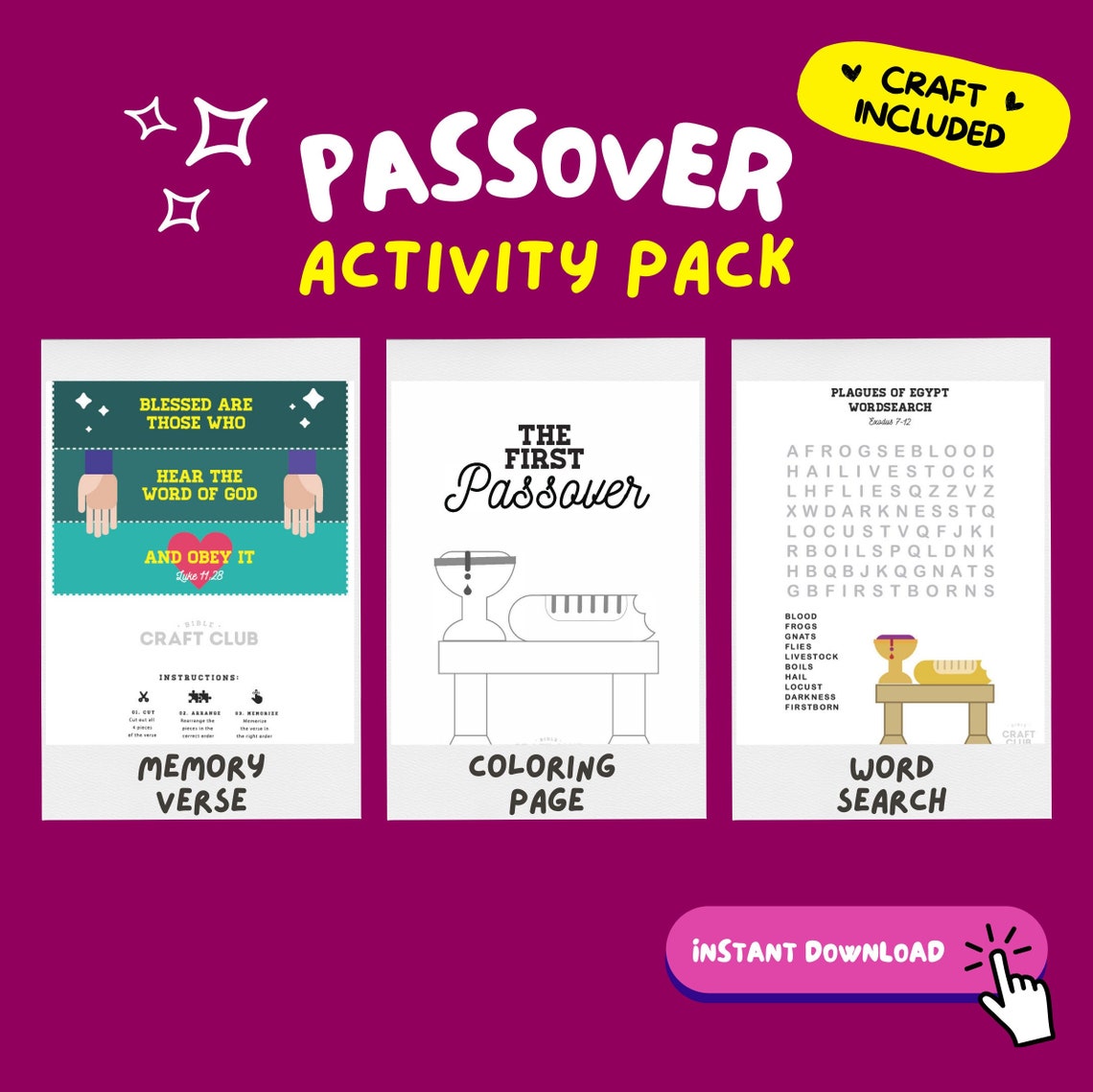 PASSOVER Activity Pack for Kids Memory Verse Printable Word Search for ...