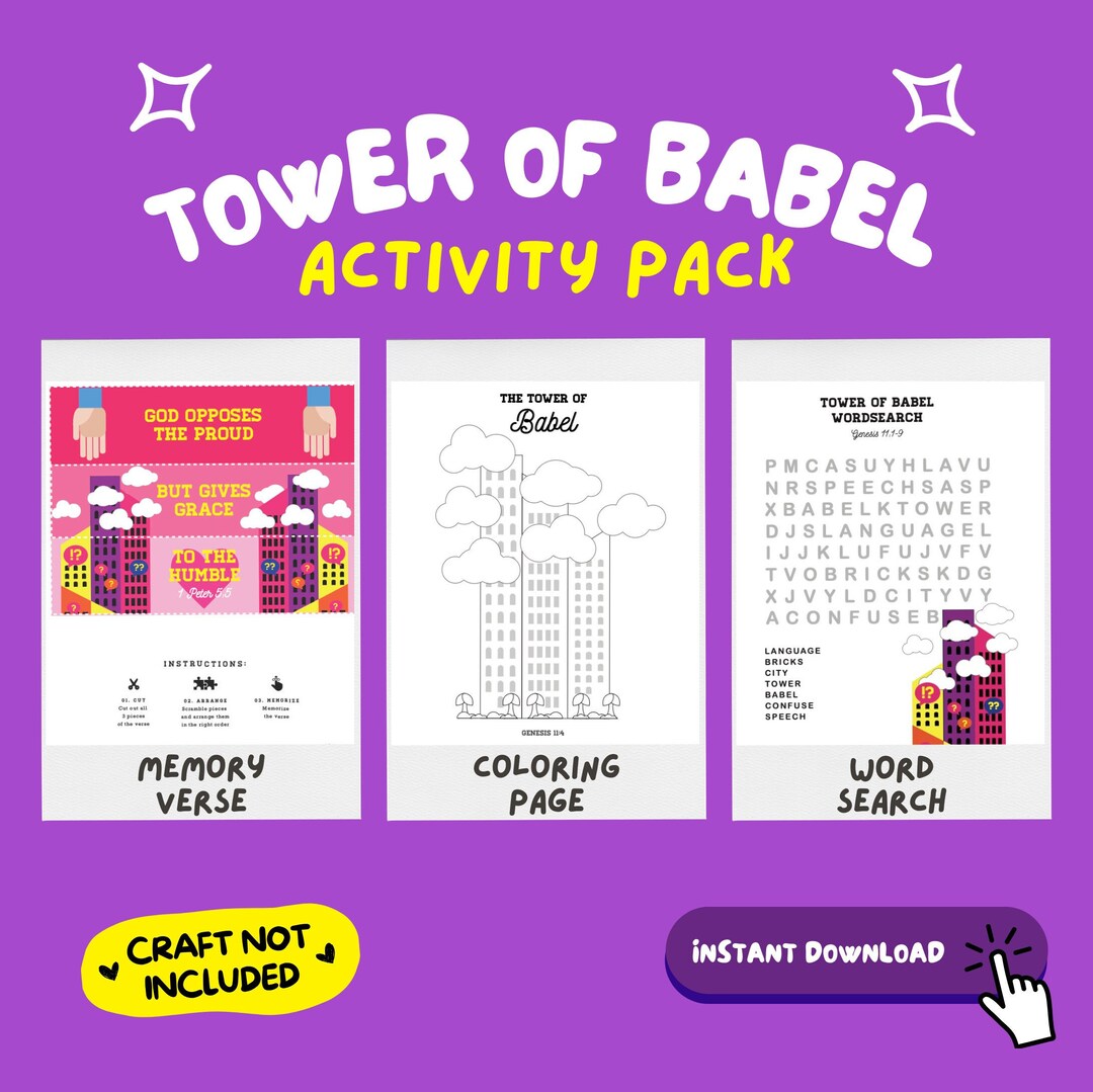 TOWER OF BABEL Activity Pack for Kids Memory Verse Printable Word ...