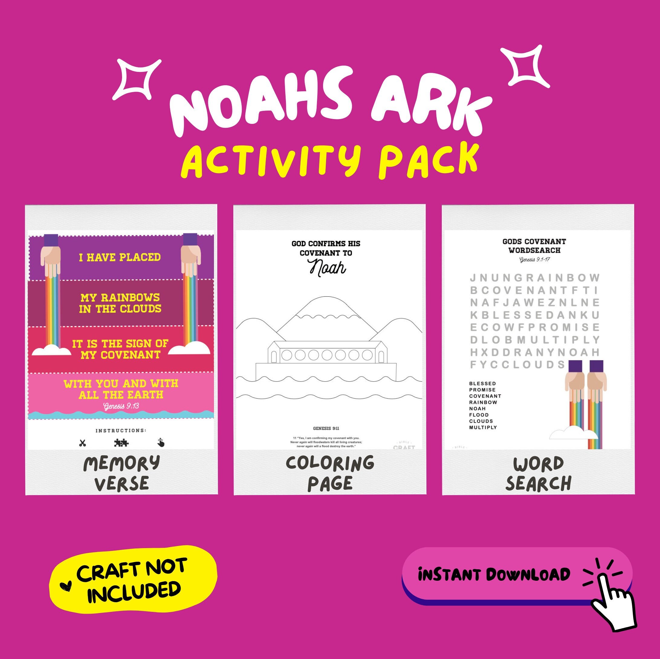 NOAHS ARK Activity Pack for Kids Memory Verse Printable Word Search for ...