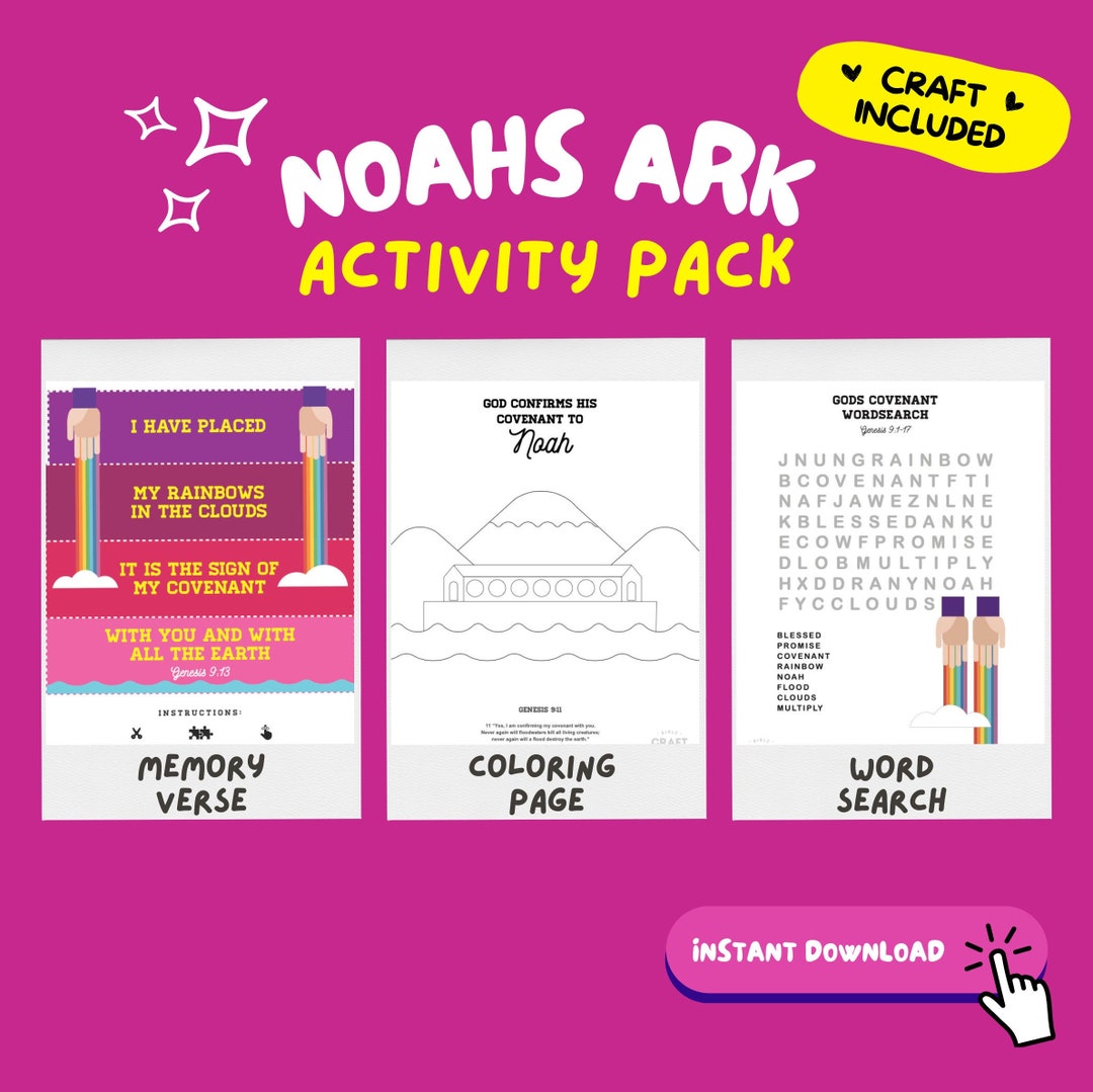 NOAHS ARK Activity Pack for Kids Memory Verse Printable Word Search for ...