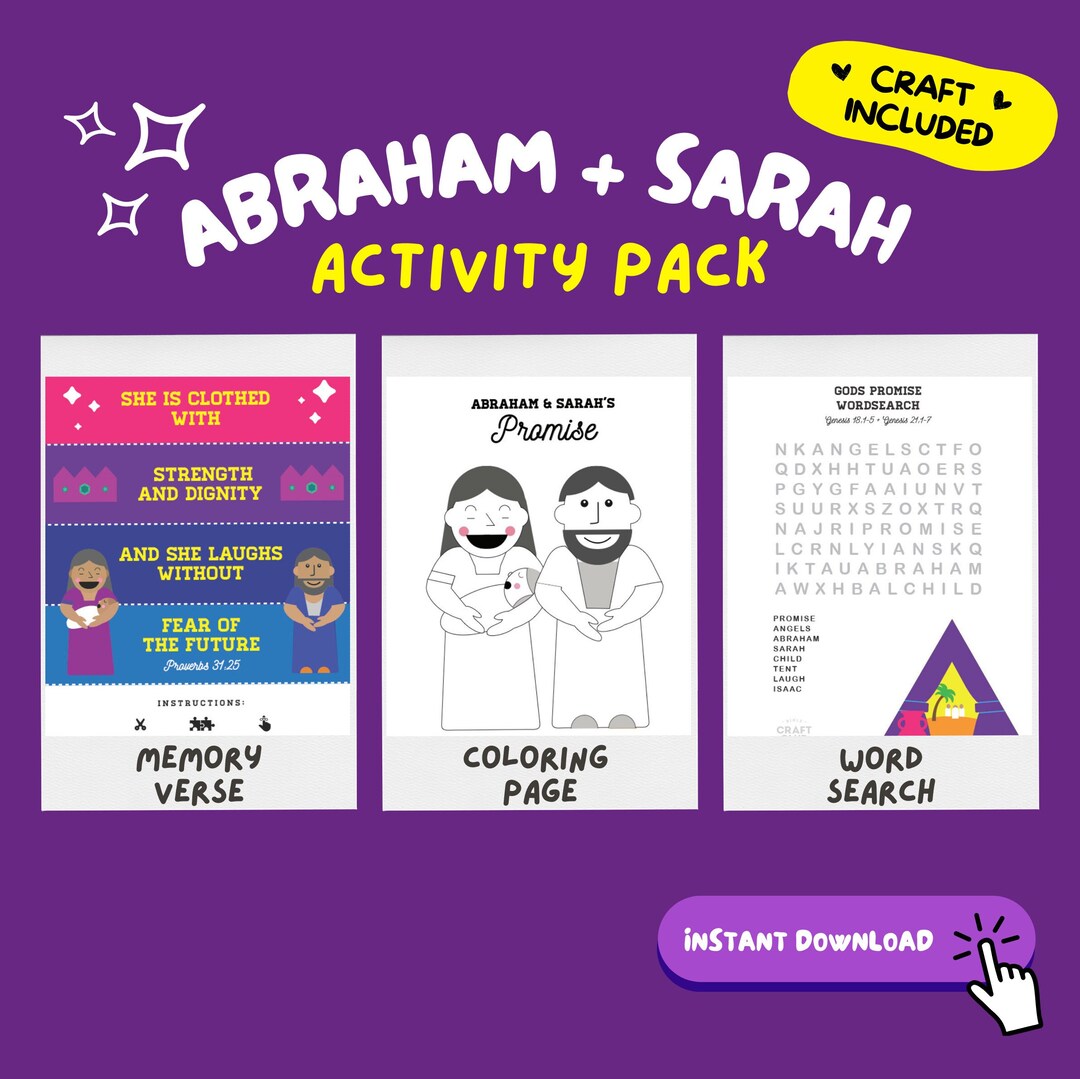 ABRAHAM AND SARAH Activity Pack for Kids Memory Verse Printable Word ...