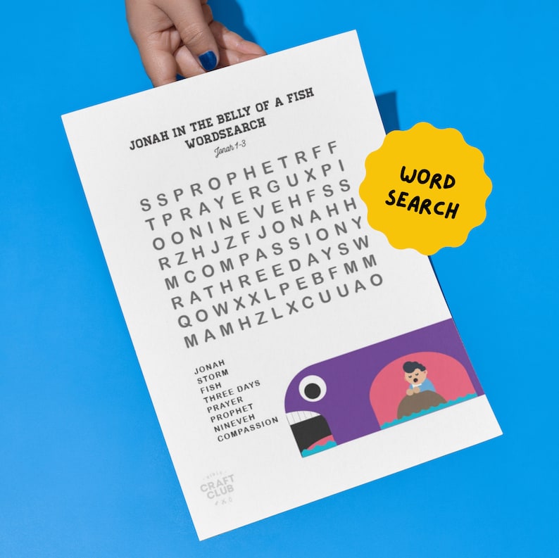 JONAH AND WHALE Activity Pack for Kids Memory Verse Printable Word ...