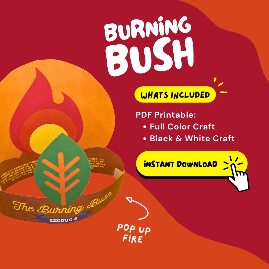 THE BURNING BUSH Bible Craft for Kids Sunday School Activity for Homeschool Bible Lesson on ...