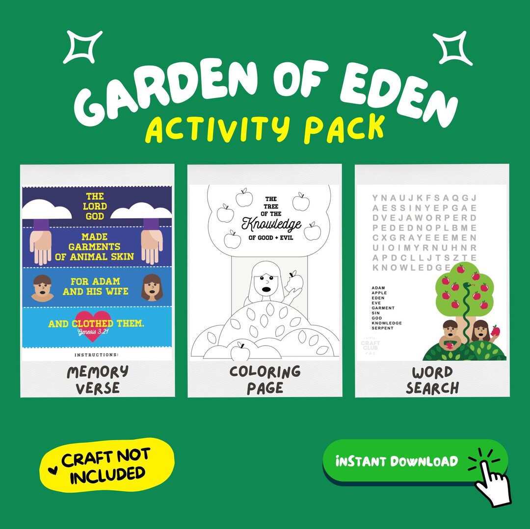 GARDEN OF EDEN Activity Pack for Kids Memory Verse Printable Word ...