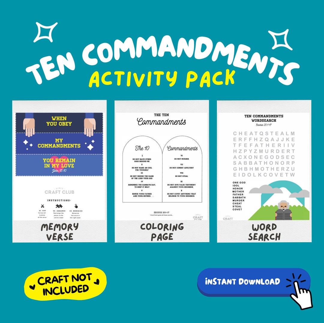 TEN COMMANDMENTS Bible Activity Pack Kids Bible Craft Kids Bible Lesson Homeschool Bible ...