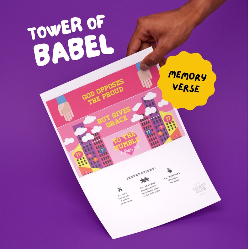 PRIDE MEMORY VERSE Kids Bible Activity Object Lesson for Tower of Babel ...