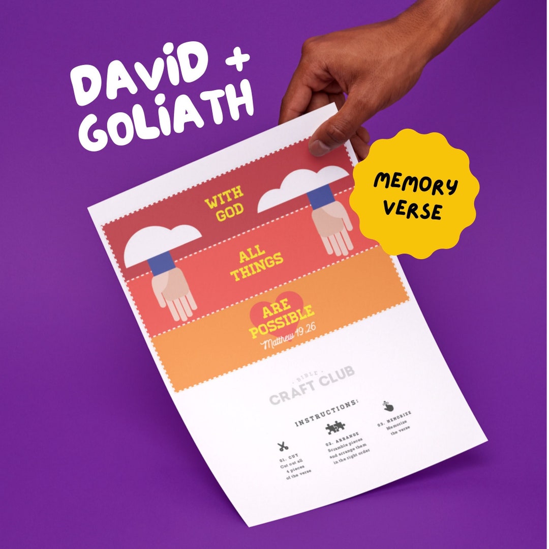 PRAYER MEMORY VERSE Kids Bible Story of David and Goliath Craft ...