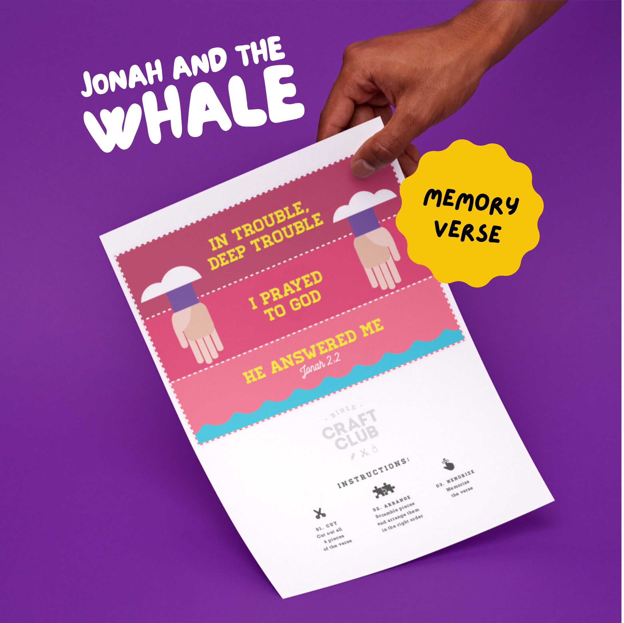 PRAYER MEMORY VERSE Kids Bible Story of Jonah Craft Activity for Family ...